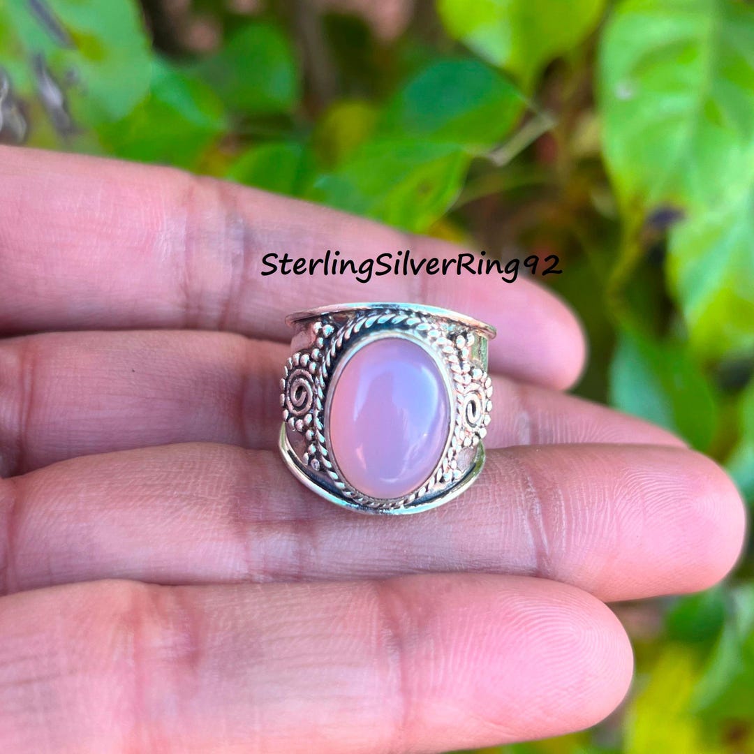 Dainty Pink Rose Quartz Ring~ 925 Sterling Silver Ring~ Handcrafted ...