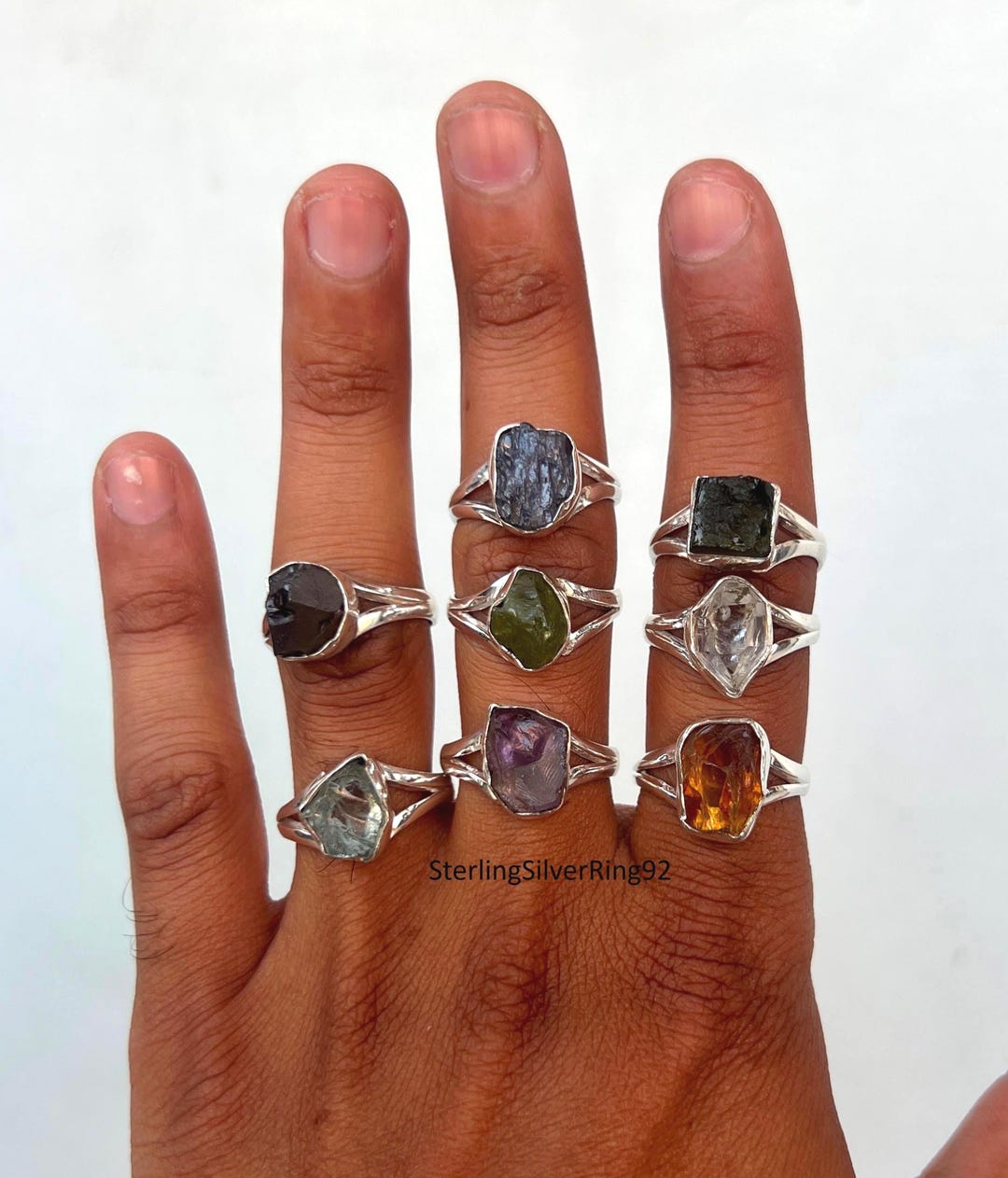 Handmade Raw Stone Ring: 925 Sterling Silver, Gemstone Statement Ring ...