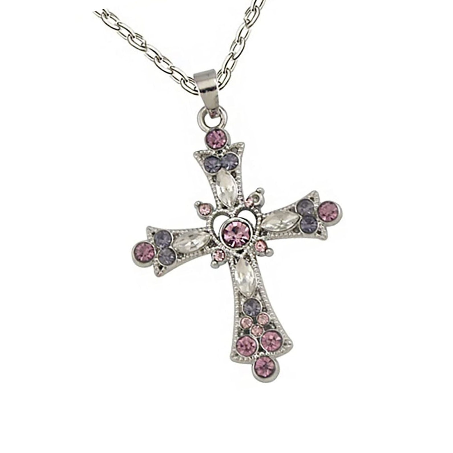 Pink Crystal Cross Pendant Necklace Gothic Punk Indie Cross Zircon ...