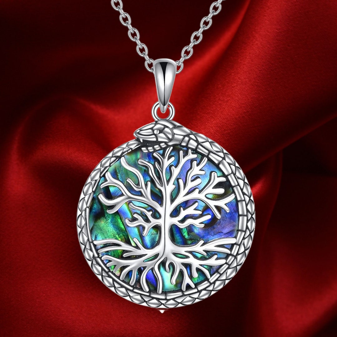 Snake Tree of Life Necklace 925 Sterling Silver Abalone Shell Moon and ...
