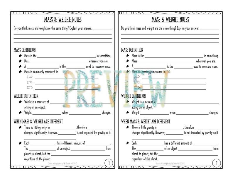 Mass and Weight Interactive Notebook Pages and Powerpoint Notes - Etsy