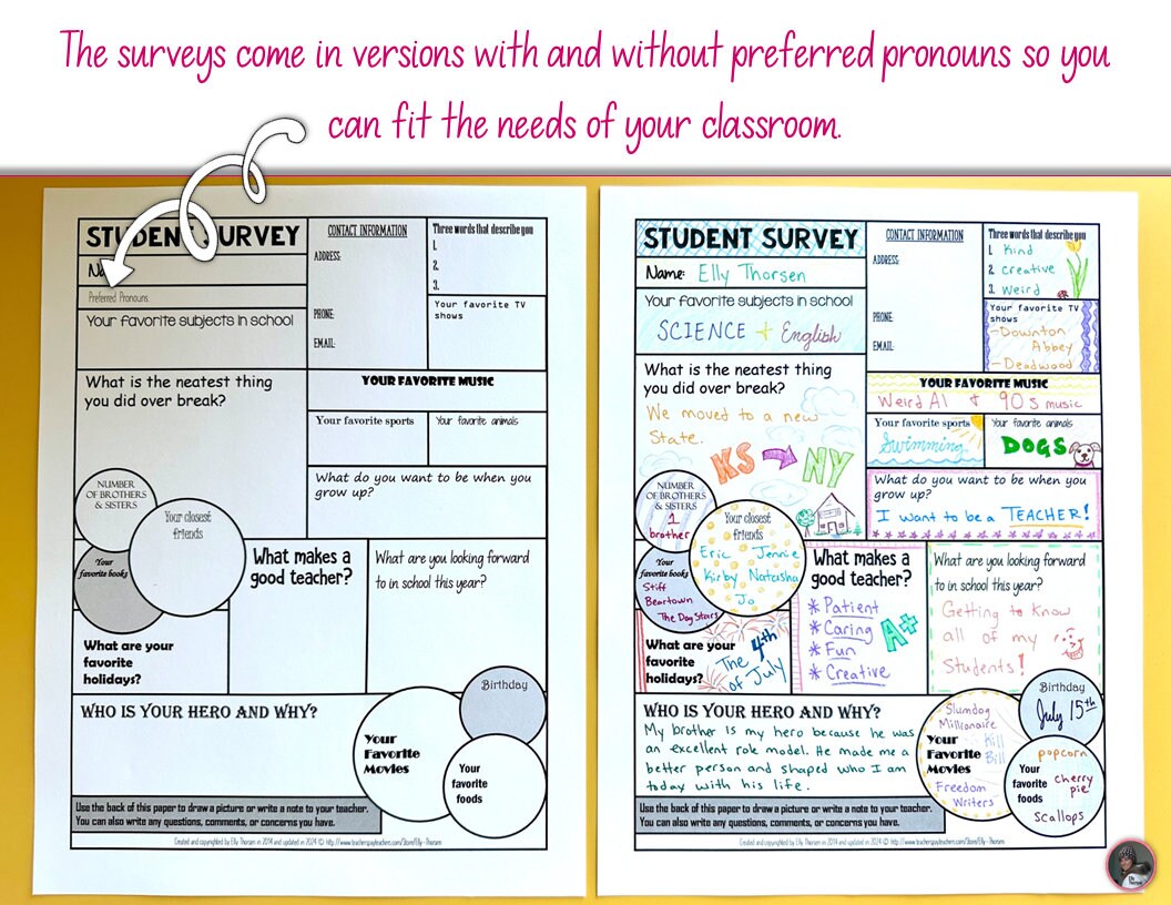 Beginning of the Year Student Interest Survey in English and Spanish ...