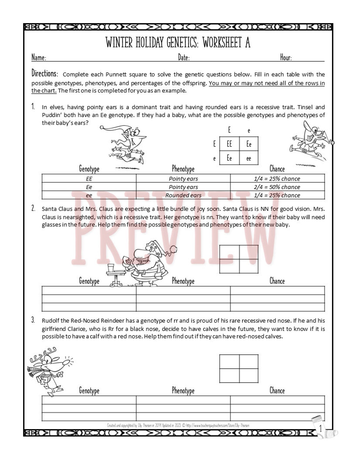 Christmas Winter Genetics Worksheet: Differentiated Punnett Square ...
