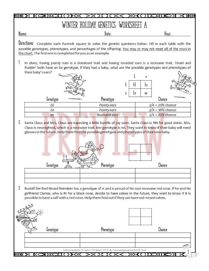 Christmas Winter Genetics Worksheet: Differentiated Punnett Square ...
