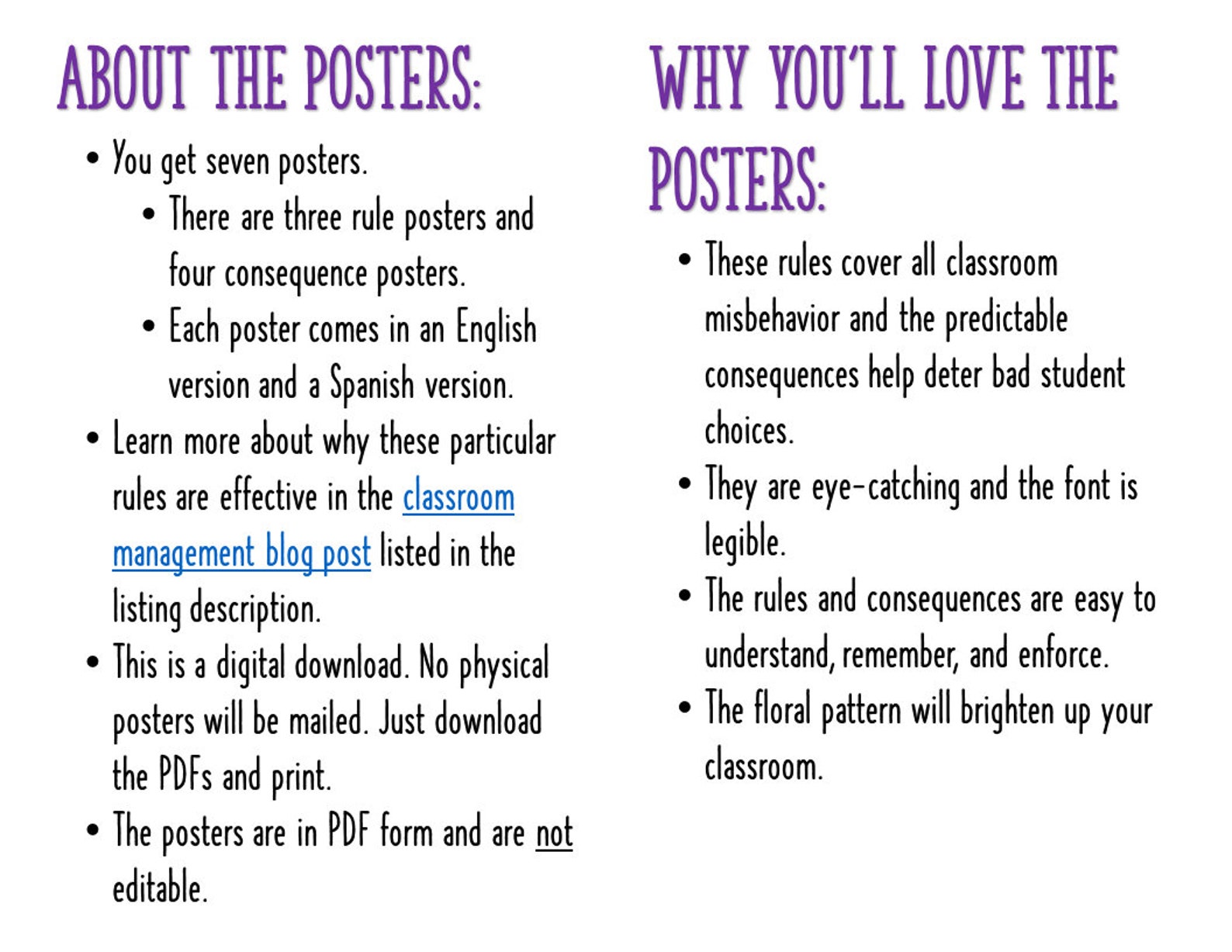 Classroom Management Class Rules & Consequences Posters: Floral Theme ...