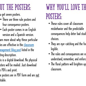Classroom Management Class Rules & Consequences Posters: Floral Theme ...
