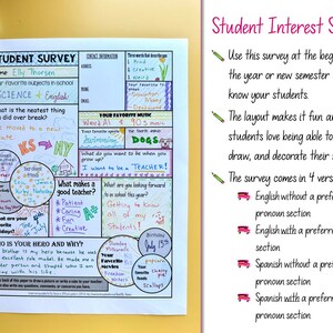 Beginning of the Year Student Interest Survey in English and Spanish ...