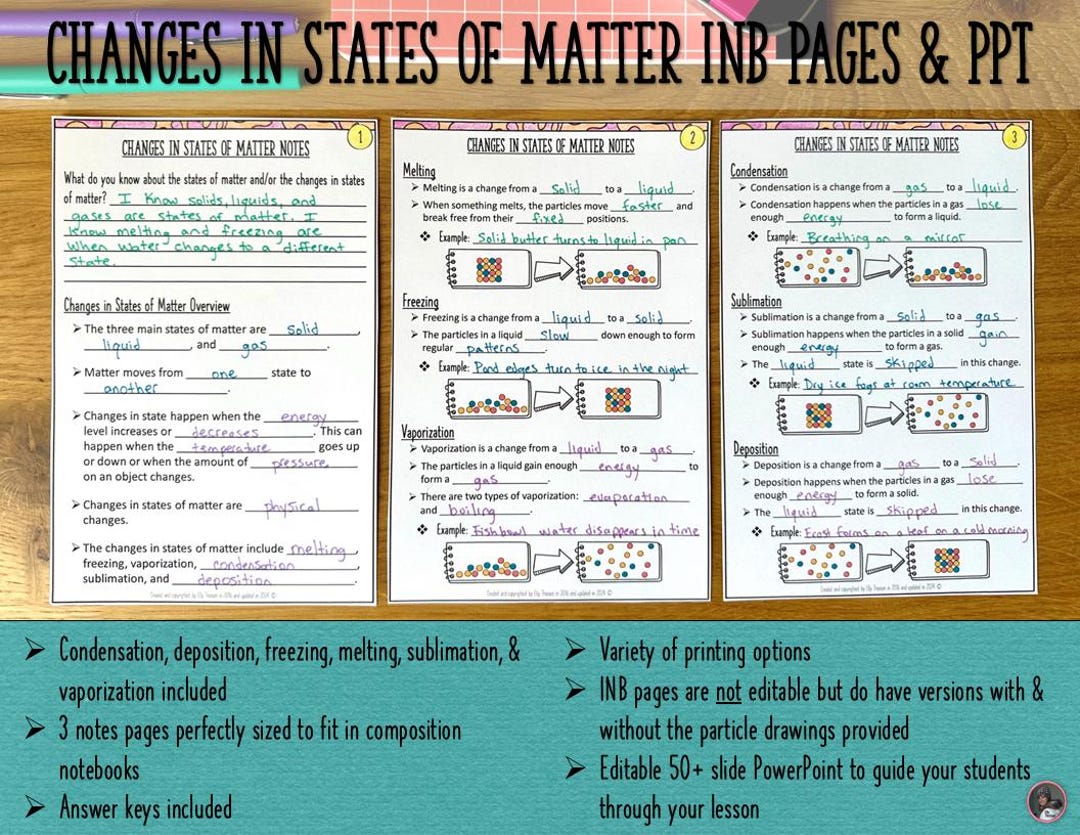 Changes in States of Matter Phase Changes Notes Interactive Science ...