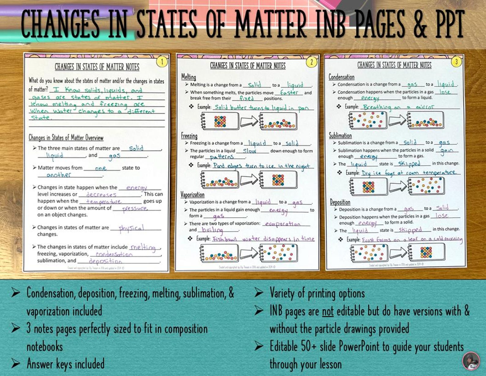 Changes in States of Matter Phase Changes Notes Interactive Science ...