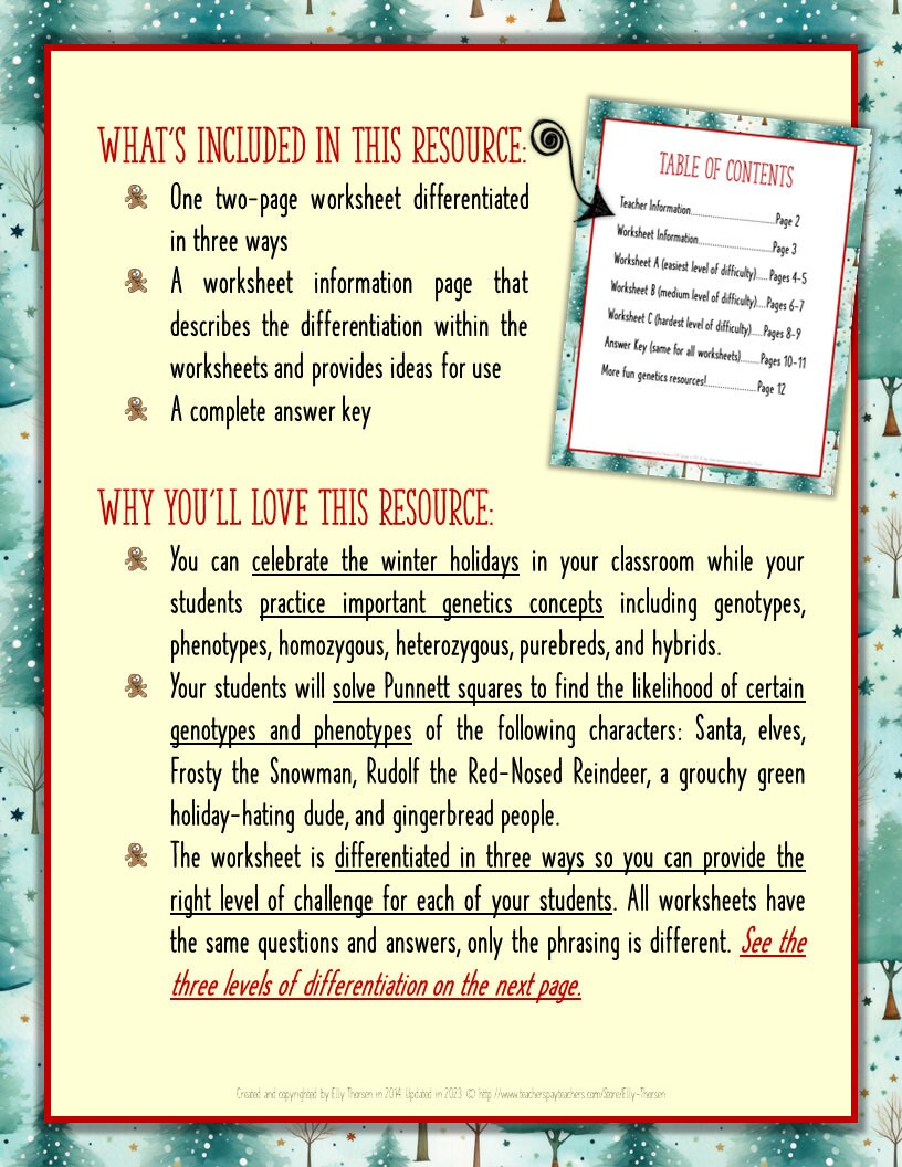 Christmas Winter Genetics Worksheet: Differentiated Punnett Square ...