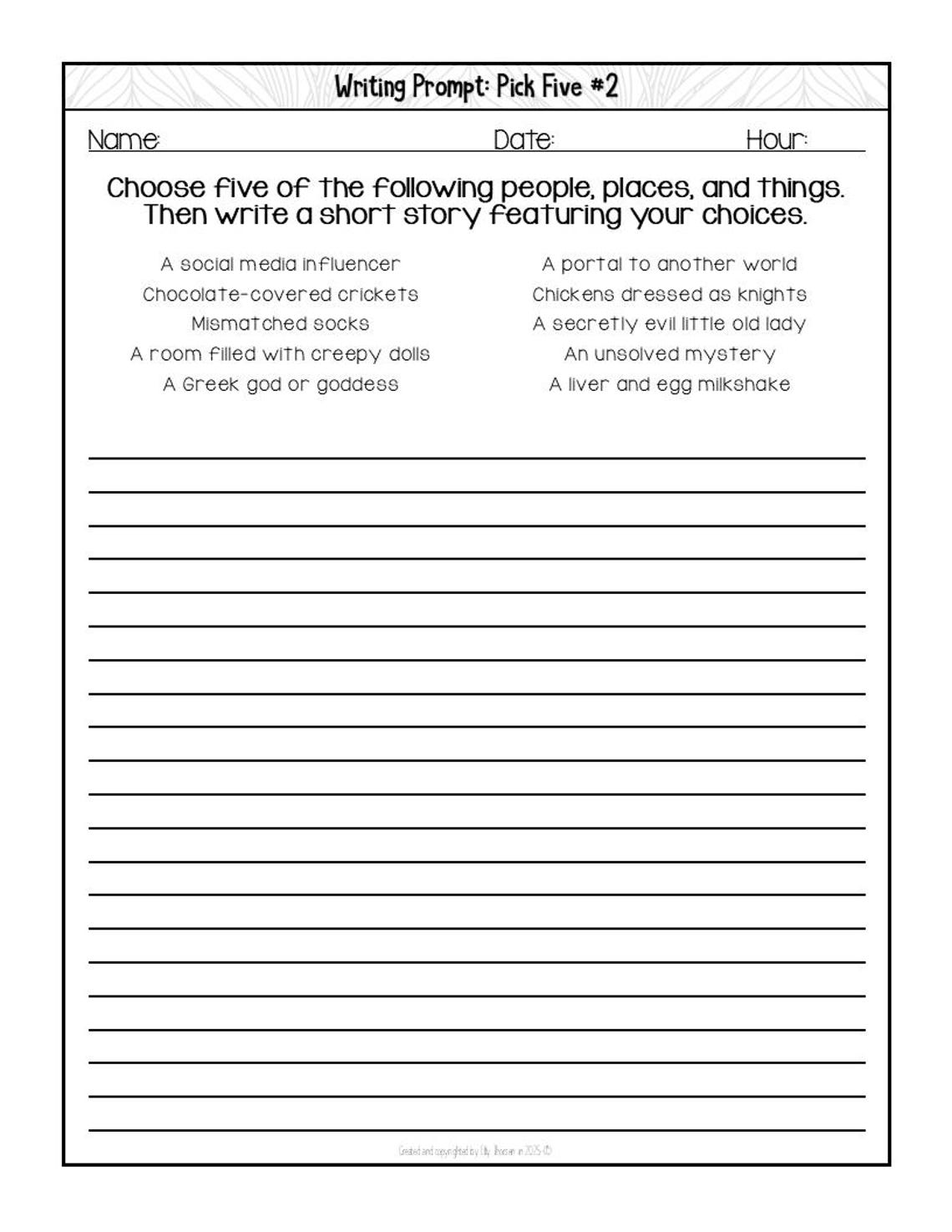 Middle School Writing Prompt Bundle of 15 Writing Prompts in PDF Form ...