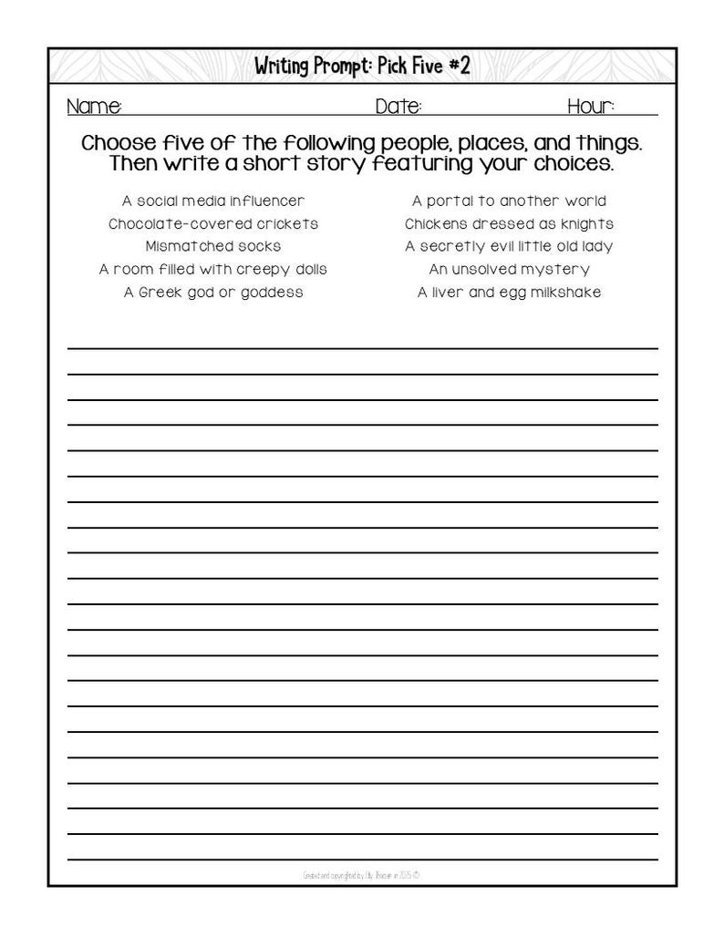 Middle School Writing Prompt Bundle of 15 Writing Prompts in PDF Form ...