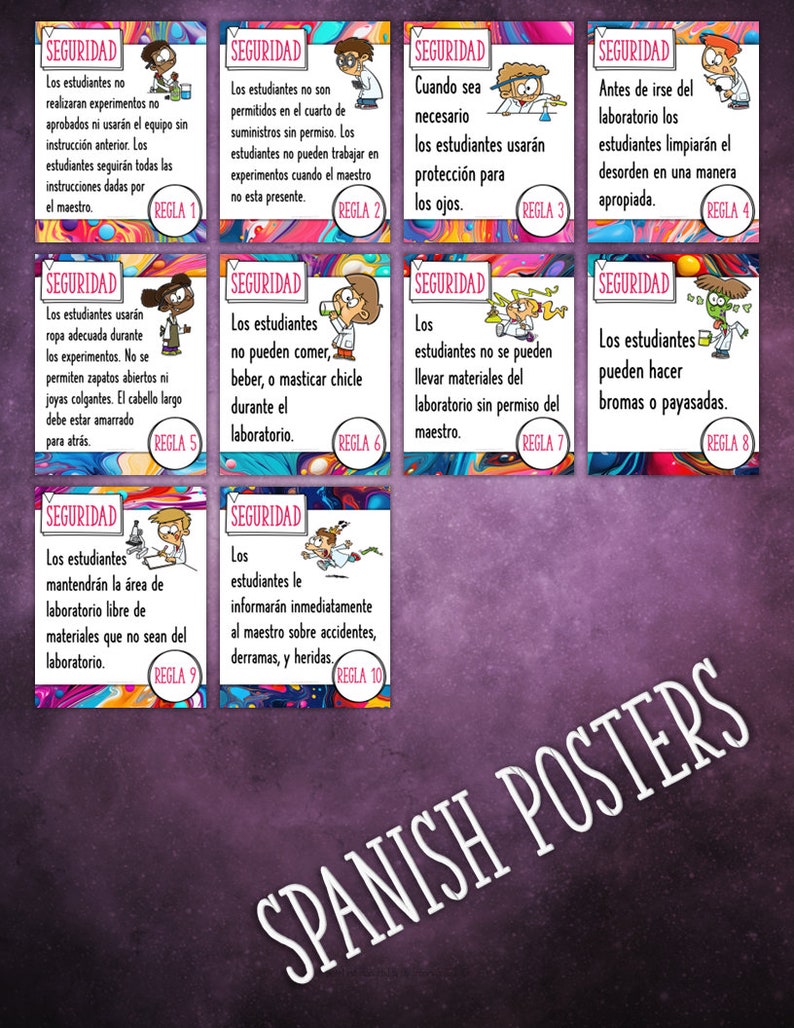 Lab Safety Rules Posters in English and Spanish for Middle School ...