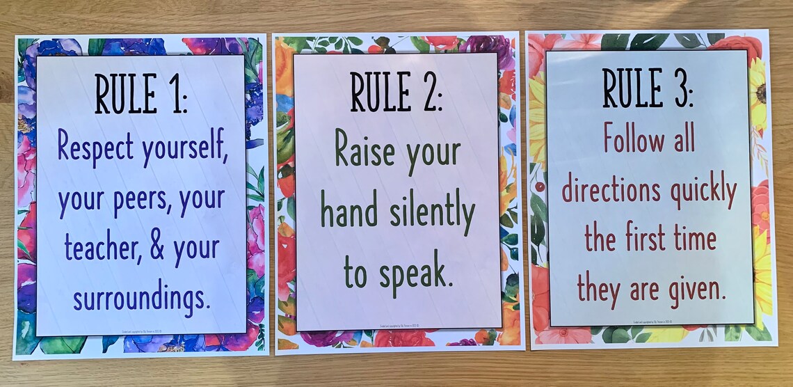 Classroom Management Class Rules & Consequences Posters: Floral Theme ...