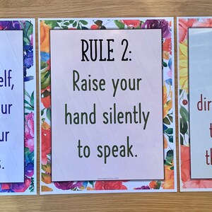 Classroom Management Class Rules & Consequences Posters: Floral Theme ...