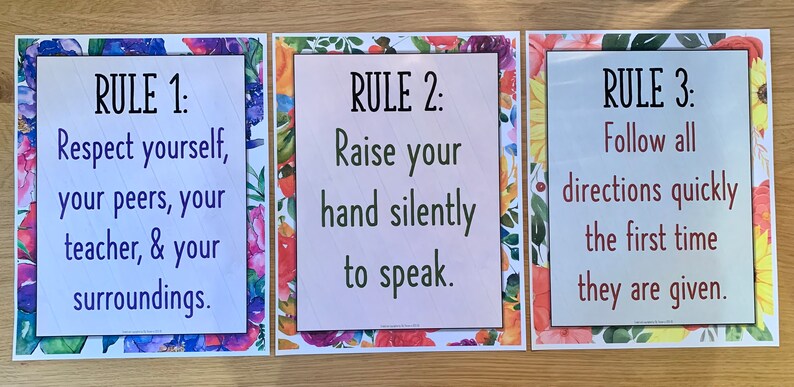 Classroom Management Class Rules & Consequences Posters: Floral Theme ...