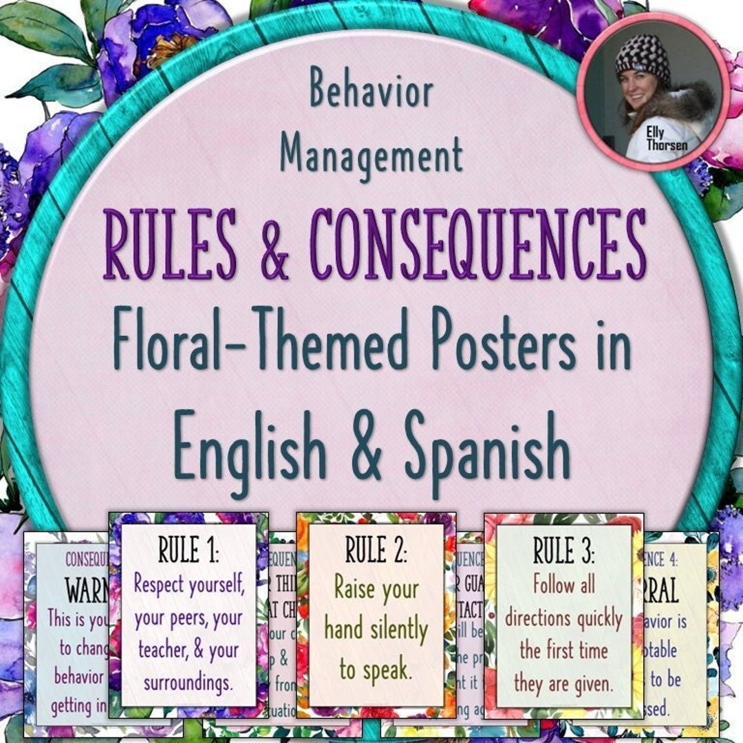Classroom Management Class Rules & Consequences Posters: Floral Theme ...