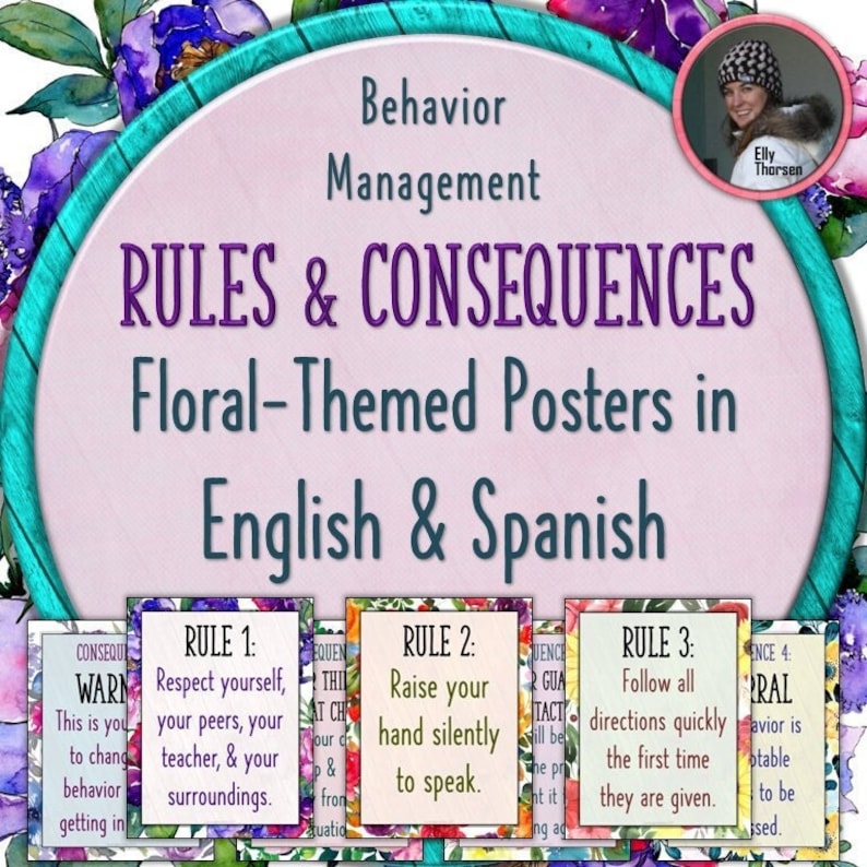 Classroom Management Class Rules & Consequences Posters: Floral Theme ...