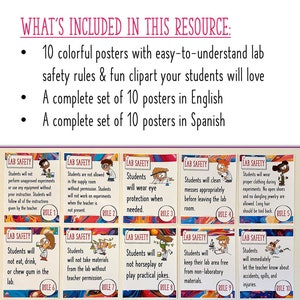Lab Safety Rules Posters in English and Spanish for Middle School ...