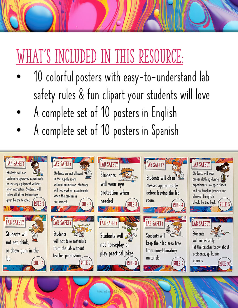 Lab Safety Rules Posters in English and Spanish for Middle School ...
