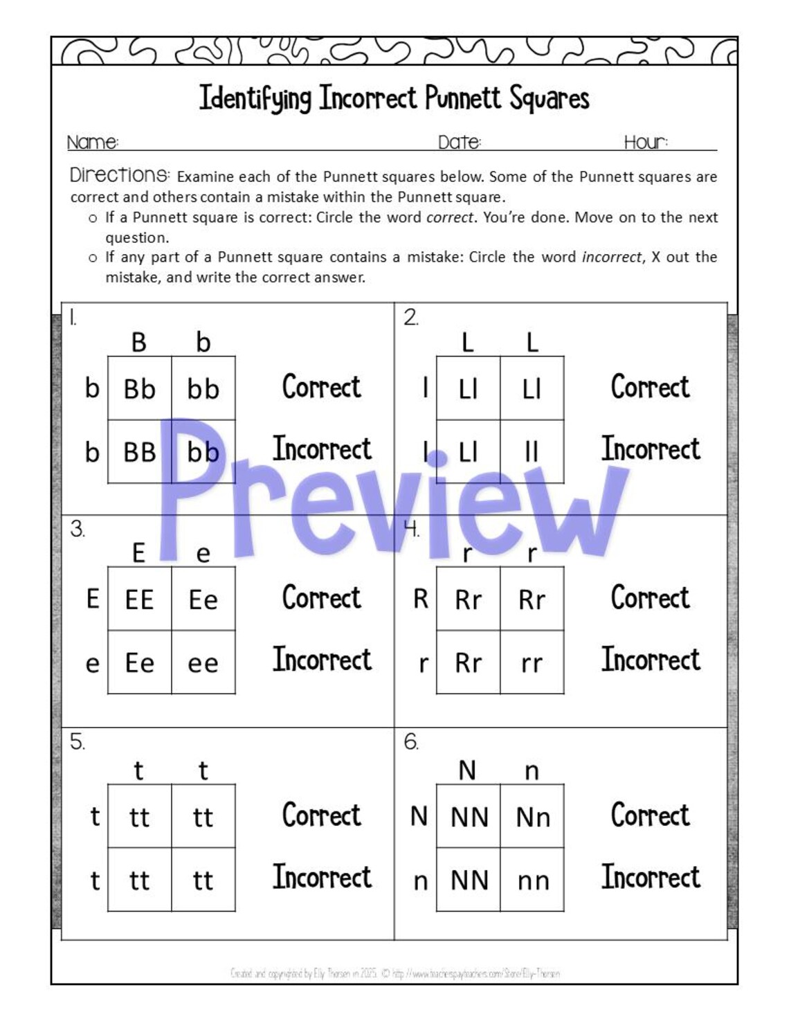 Introduction to Punnett Squares: Middle School Genetics Handouts and ...
