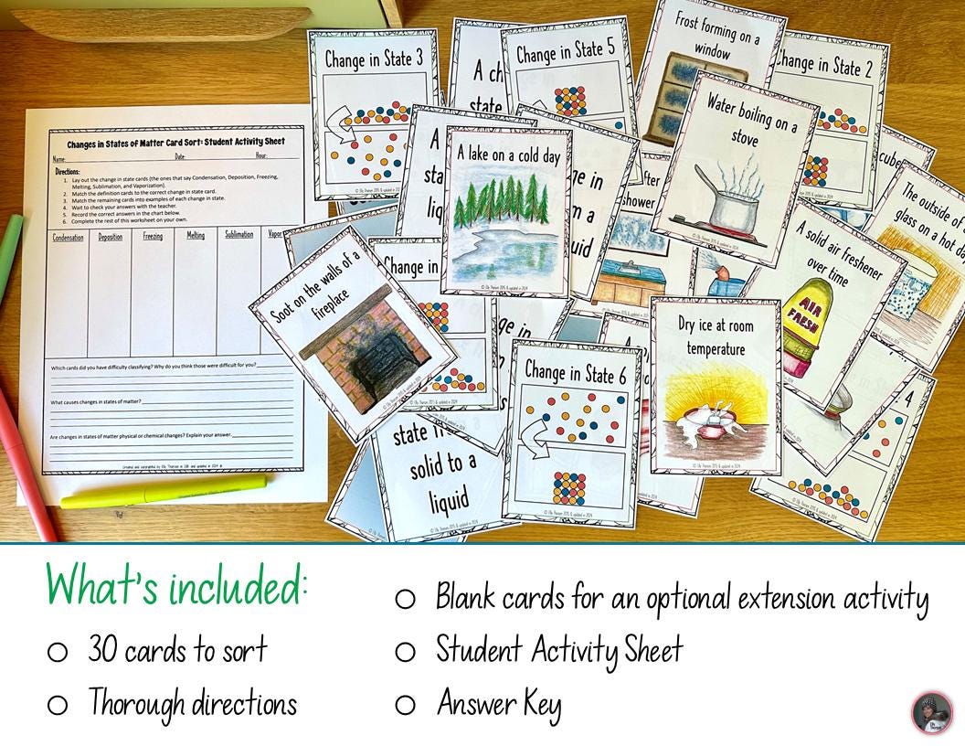 Changes in States of Matter Card Sorting Activity Phase Changes for ...