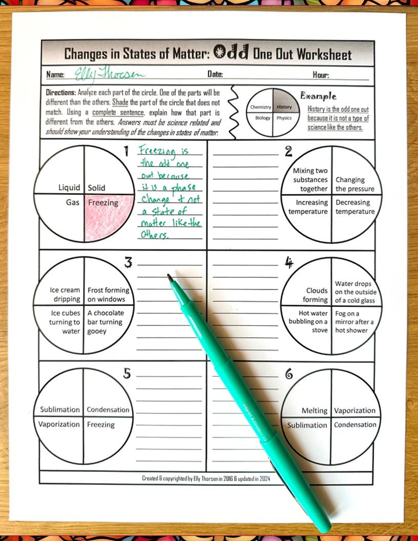 Changes in States of Matter Phase Changes Odd One Out Worksheet ...