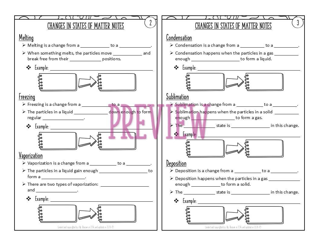 Changes in States of Matter Phase Changes Notes Interactive Science ...