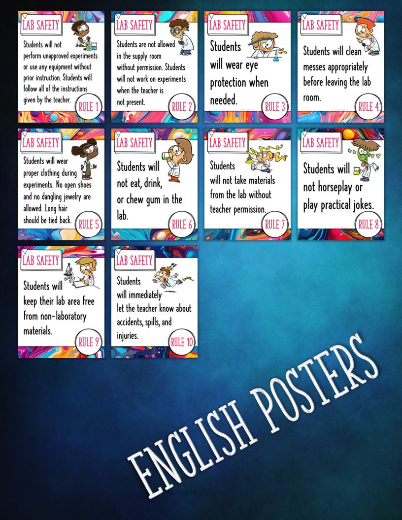 Lab Safety Rules Posters in English and Spanish for Middle School ...