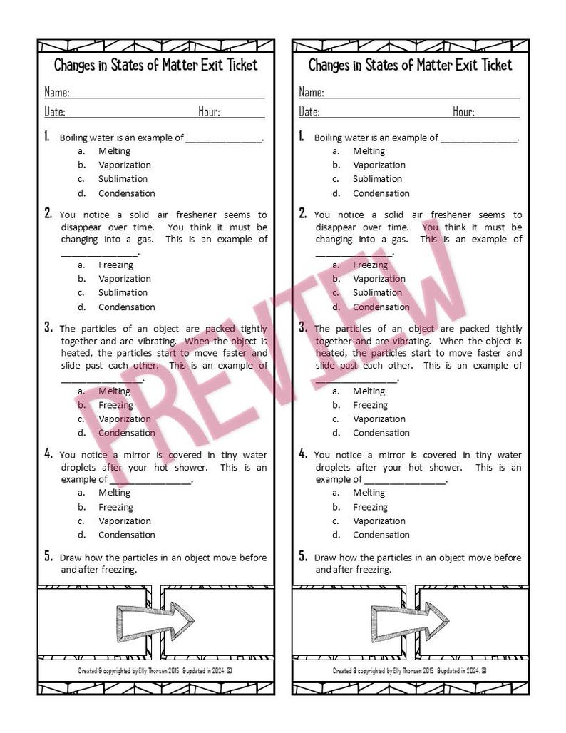 Changes in States of Matter Phase Changes Assessment Exit Ticket Quiz ...