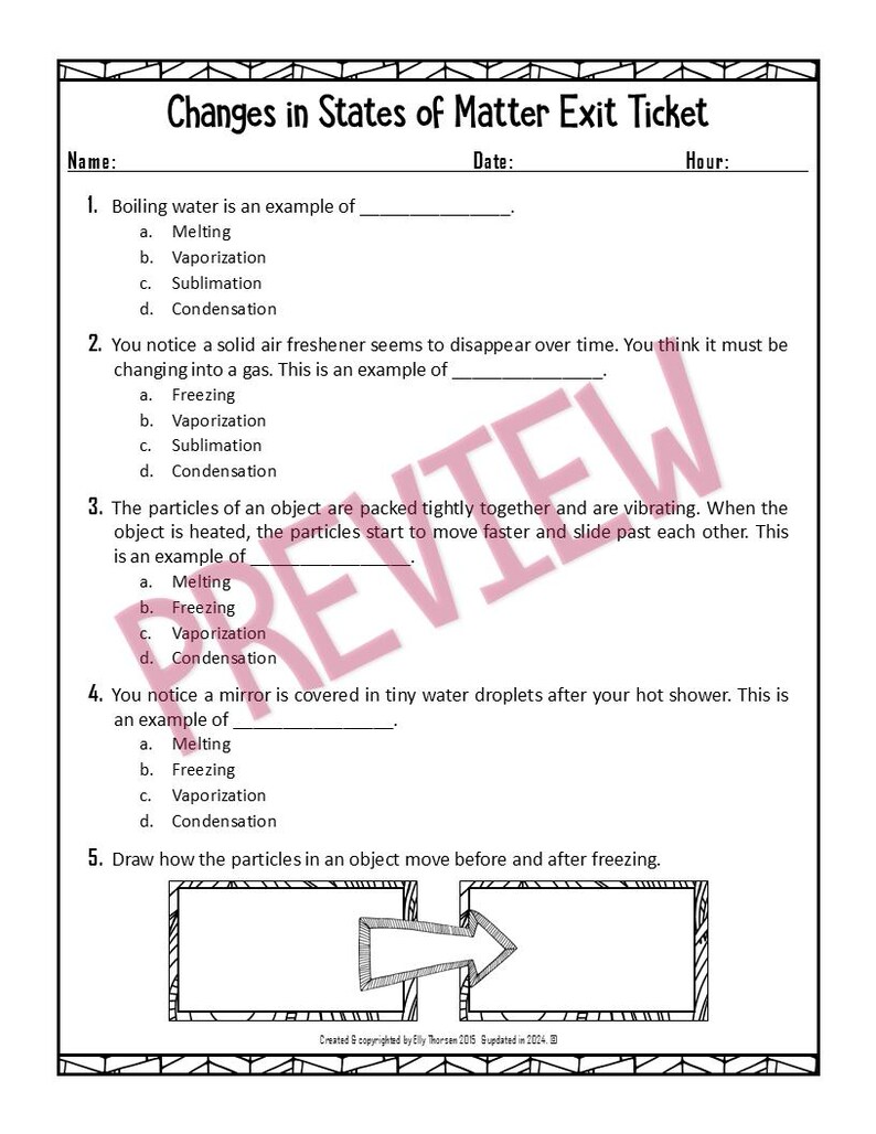 Changes in States of Matter Phase Changes Assessment Exit Ticket Quiz ...