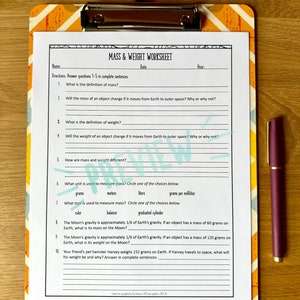 Mass and Weight Worksheet: Middle School Science Measurement - Etsy