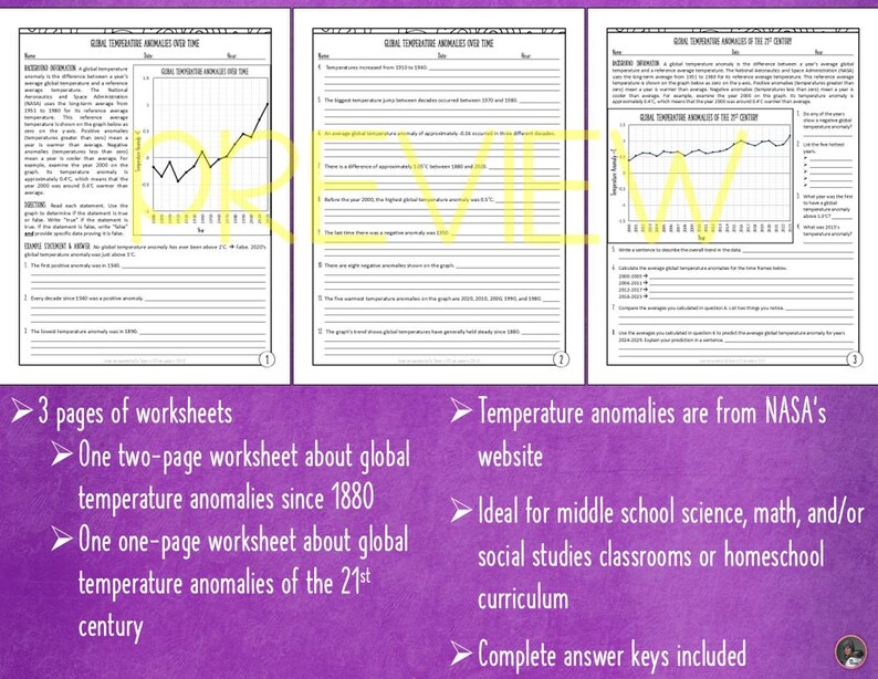 Analyzing Line Graphs Climate Worksheets Global Temperature Anomalies ...
