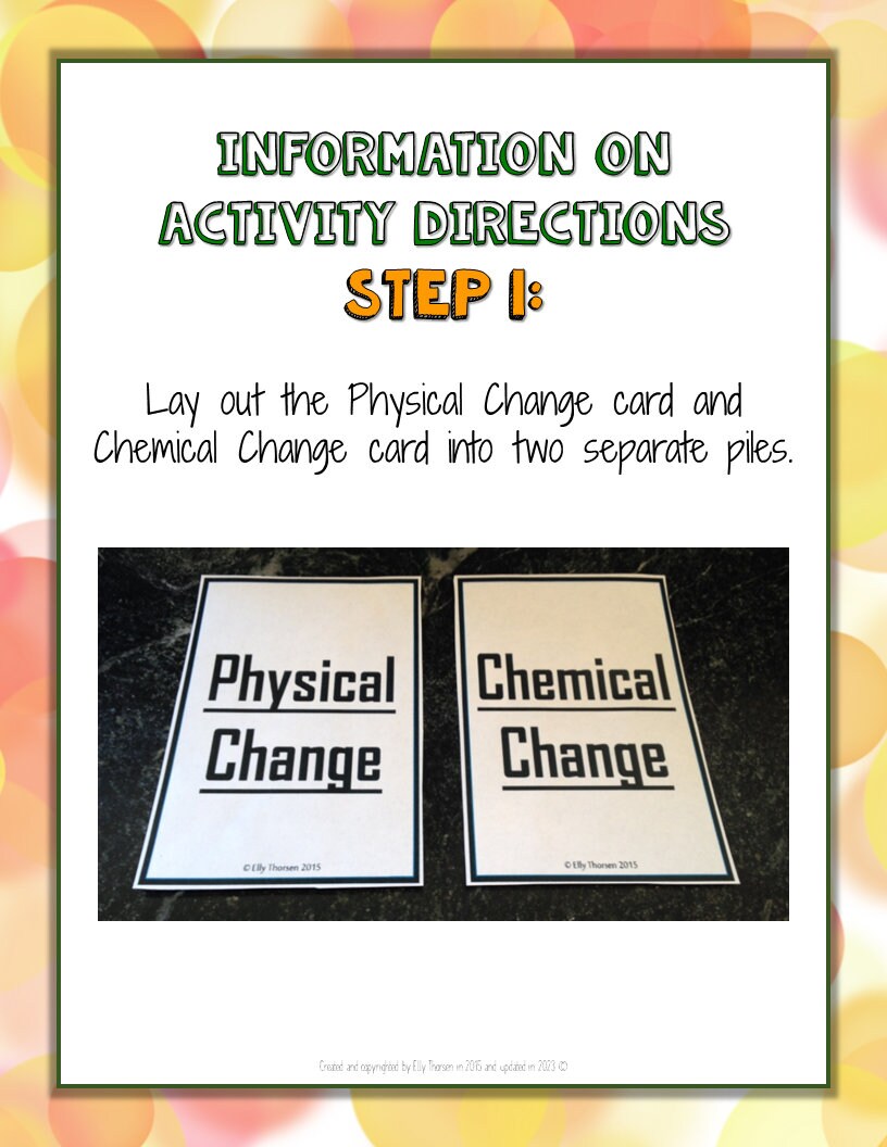 Physical and Chemical Changes Card Sorting Activity - Etsy