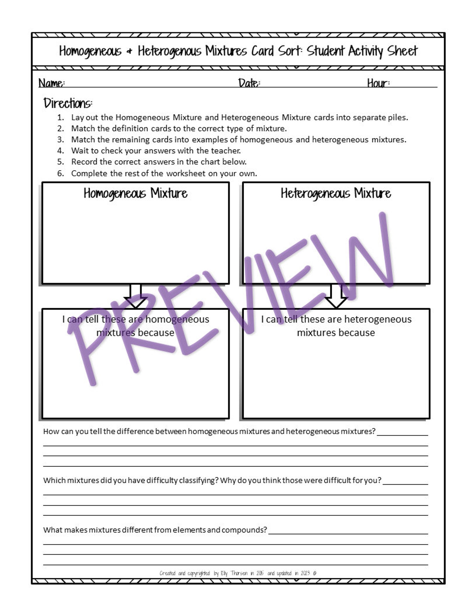 Homogeneous and Heterogeneous Mixtures Card Sorting Activity - Etsy