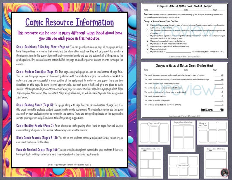Changes in States of Matter Comic Project for the Phase Changes With ...
