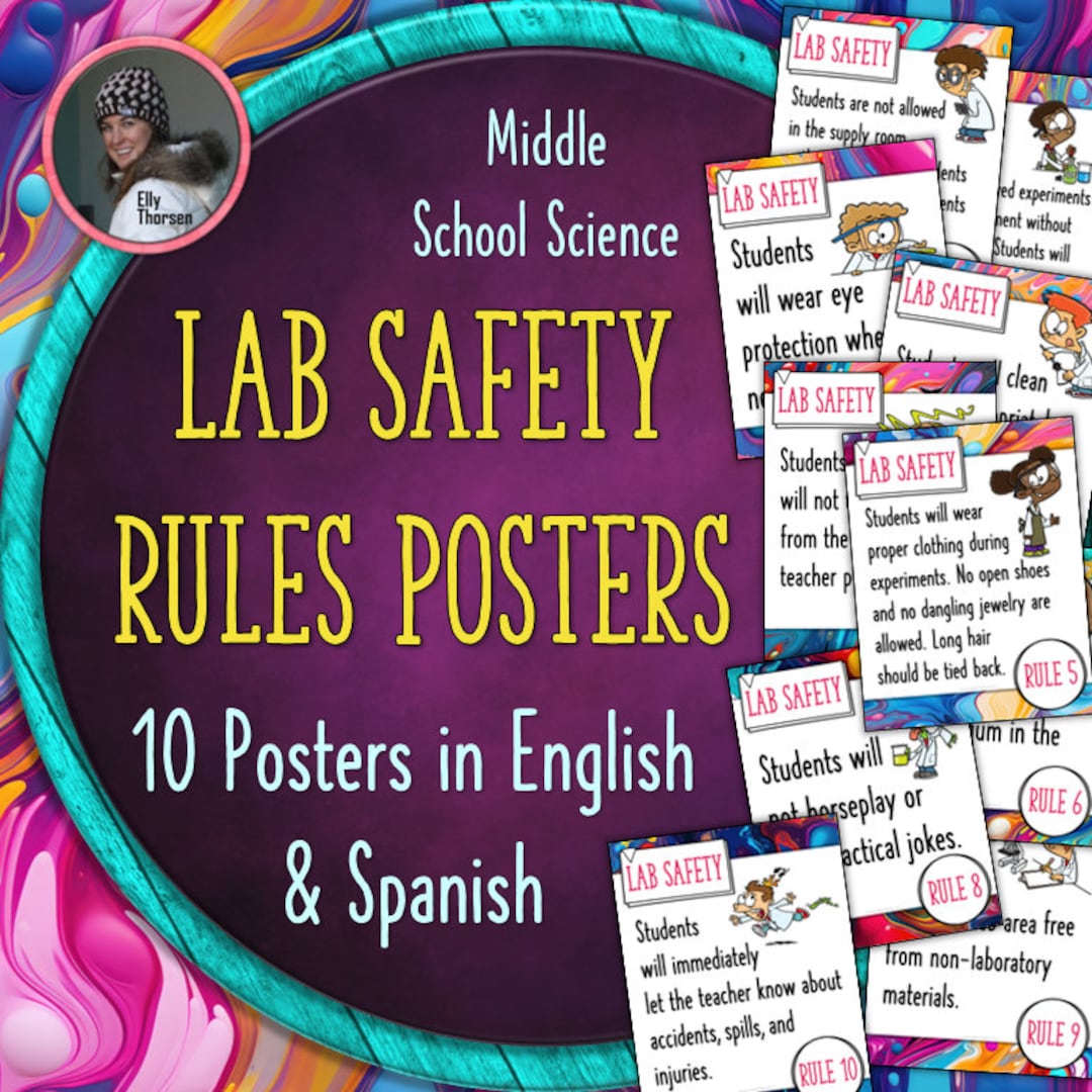Lab Safety Rules Posters in English and Spanish for Middle School ...