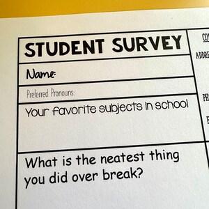 Beginning of the Year Student Interest Survey in English and Spanish ...