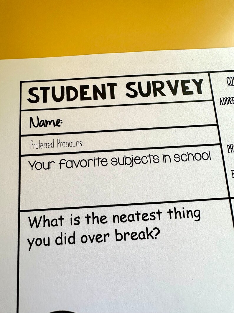 Beginning of the Year Student Interest Survey in English and Spanish ...