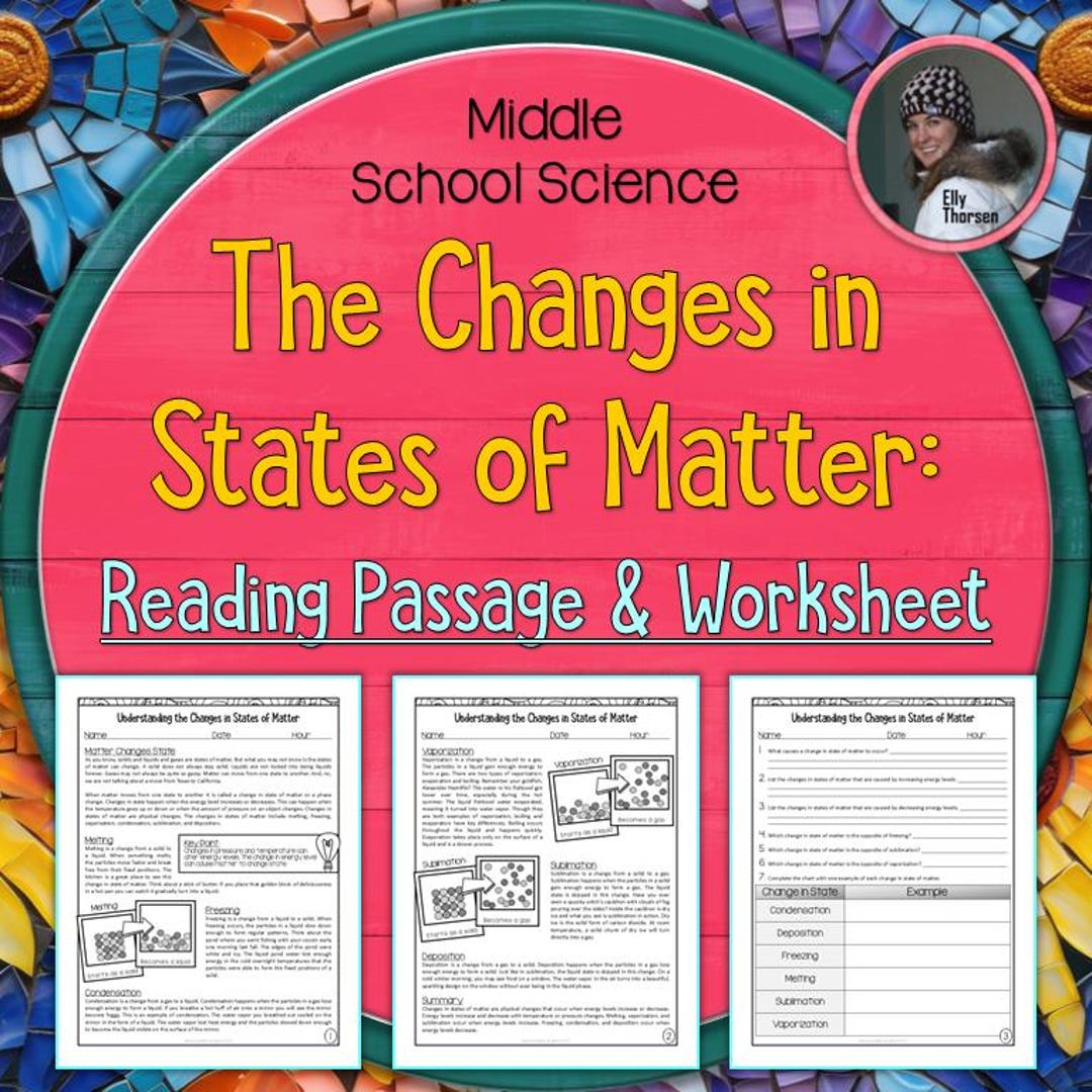Changes in States of Matter Reading Comprehension Passage and Worksheet ...