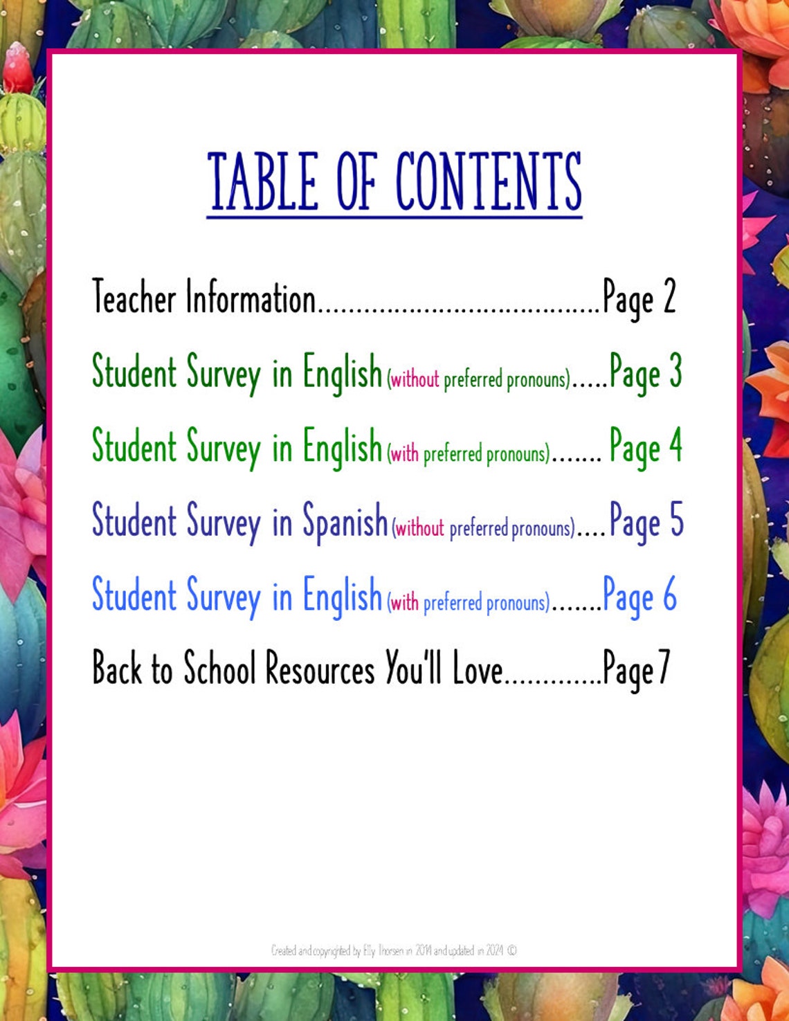 Beginning of the Year Student Interest Survey in English and Spanish ...