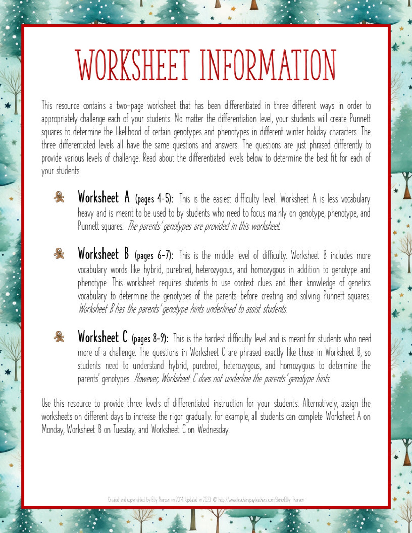 Christmas Winter Genetics Worksheet: Differentiated Punnett Square ...