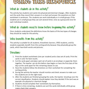 Physical and Chemical Changes Card Sorting Activity - Etsy