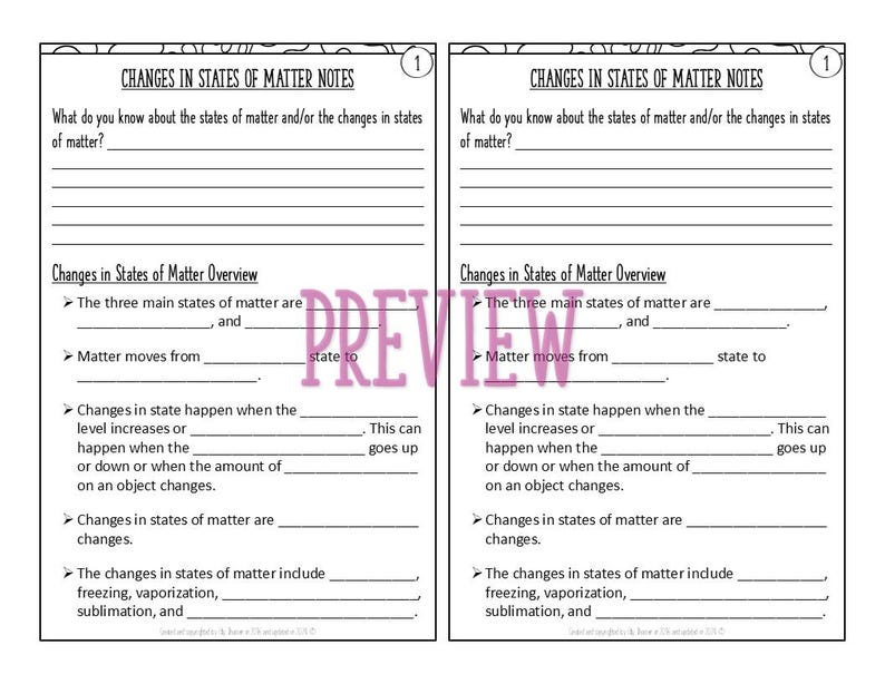 Changes in States of Matter Phase Changes Notes Interactive Science ...