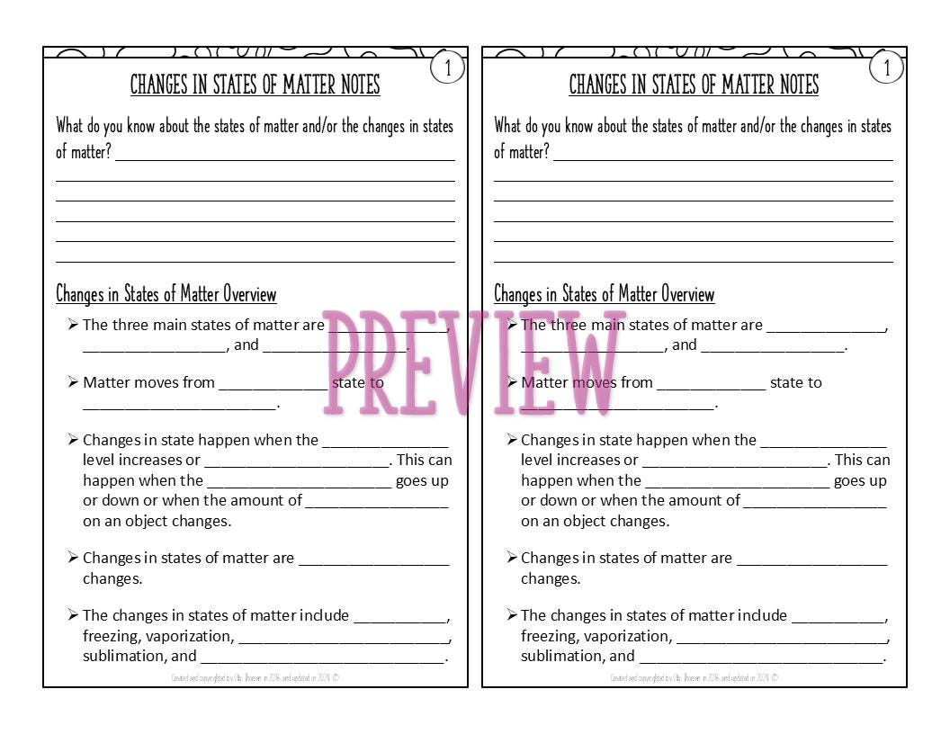 Changes in States of Matter Phase Changes Notes Interactive Science ...