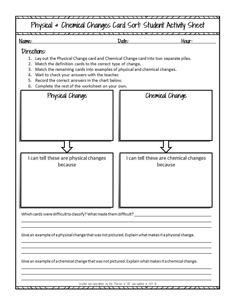 Physical and Chemical Changes Card Sorting Activity - Etsy