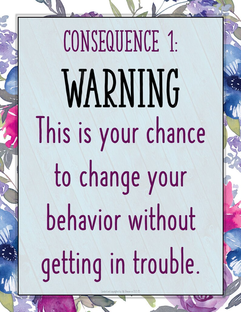 Classroom Management Class Rules & Consequences Posters: Floral Theme ...
