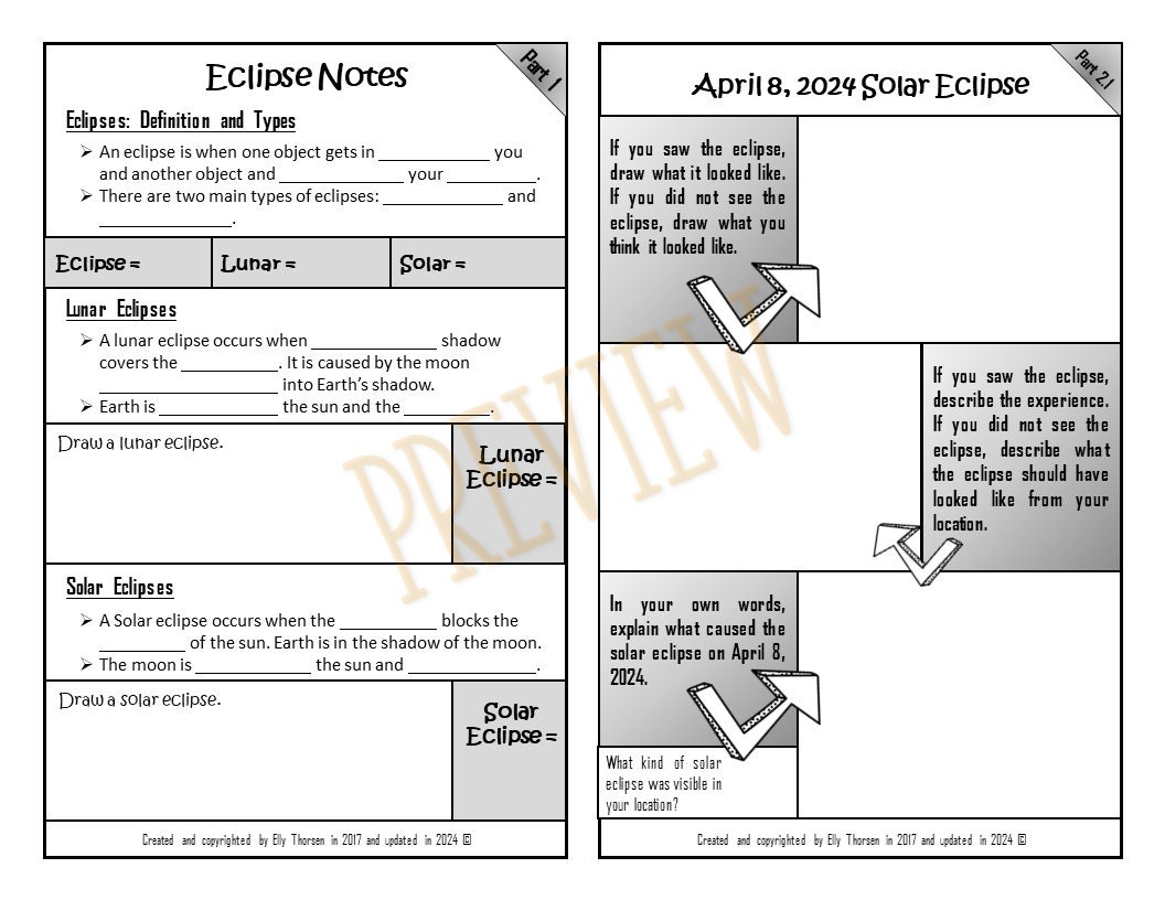 Solar Eclipse 2024 Activity: Solar and Lunar Eclipses Interactive ...