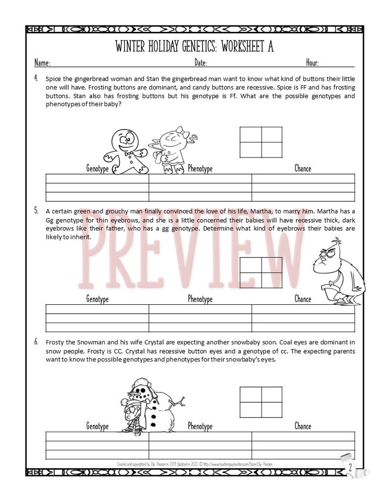 Christmas Winter Genetics Worksheet: Differentiated Punnett Square ...