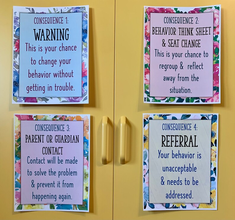 Classroom Management Class Rules & Consequences Posters: Floral Theme ...